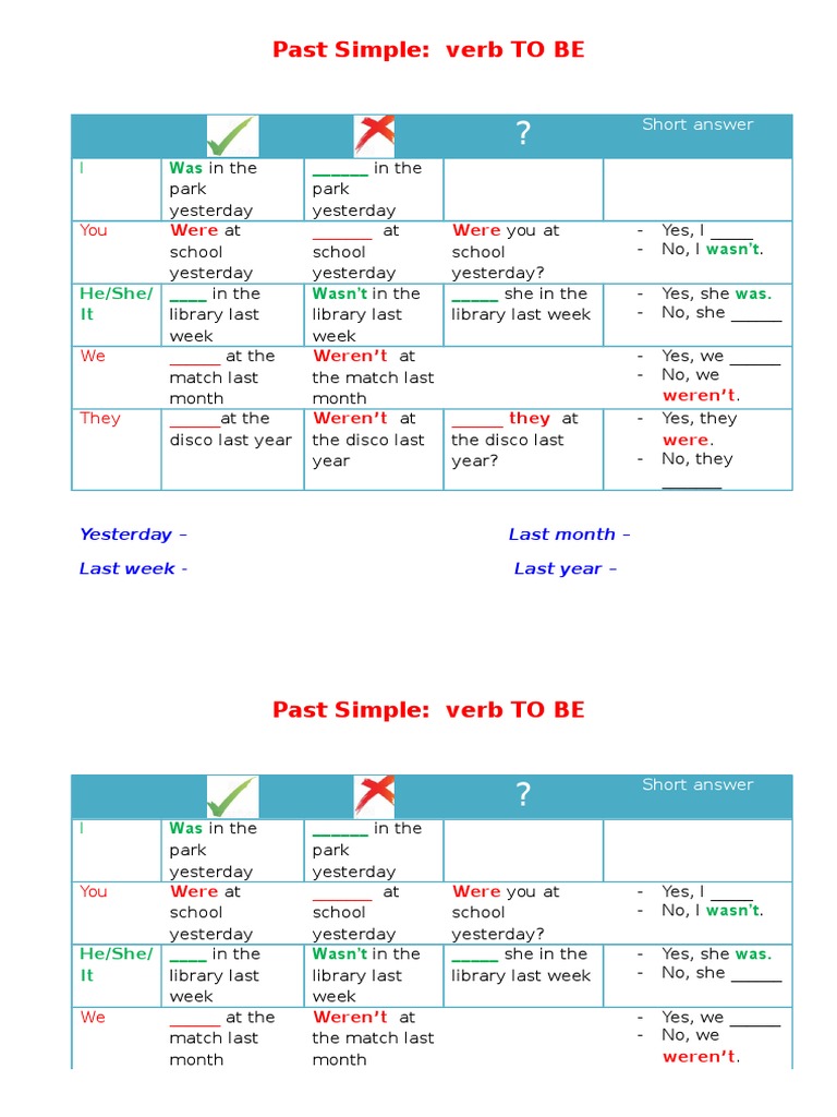 Past Simple: Verb TO BE: Were - Were | PDF