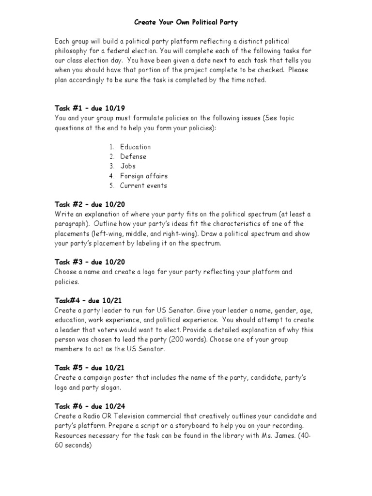 Project - Create Your Own Political Party 4 | PDF | Theory Of ...