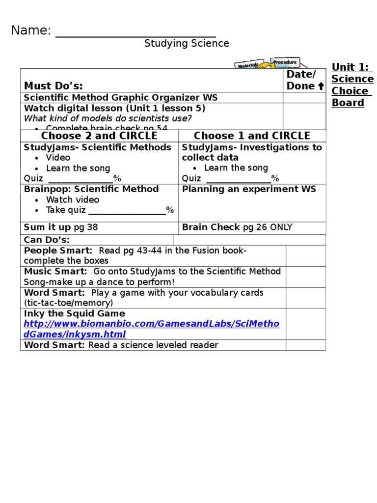 Science Study Unit 1 Activities Guide | PDF