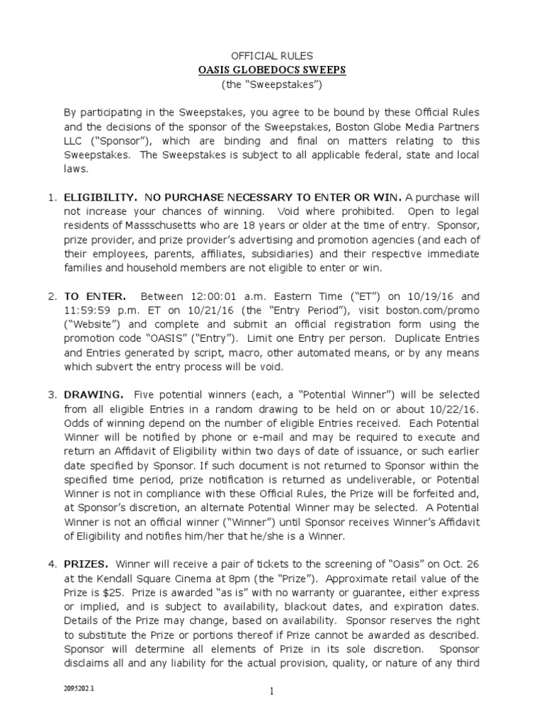 Oasis Sweepstakes Rules | PDF | Internet Service Provider | Damages