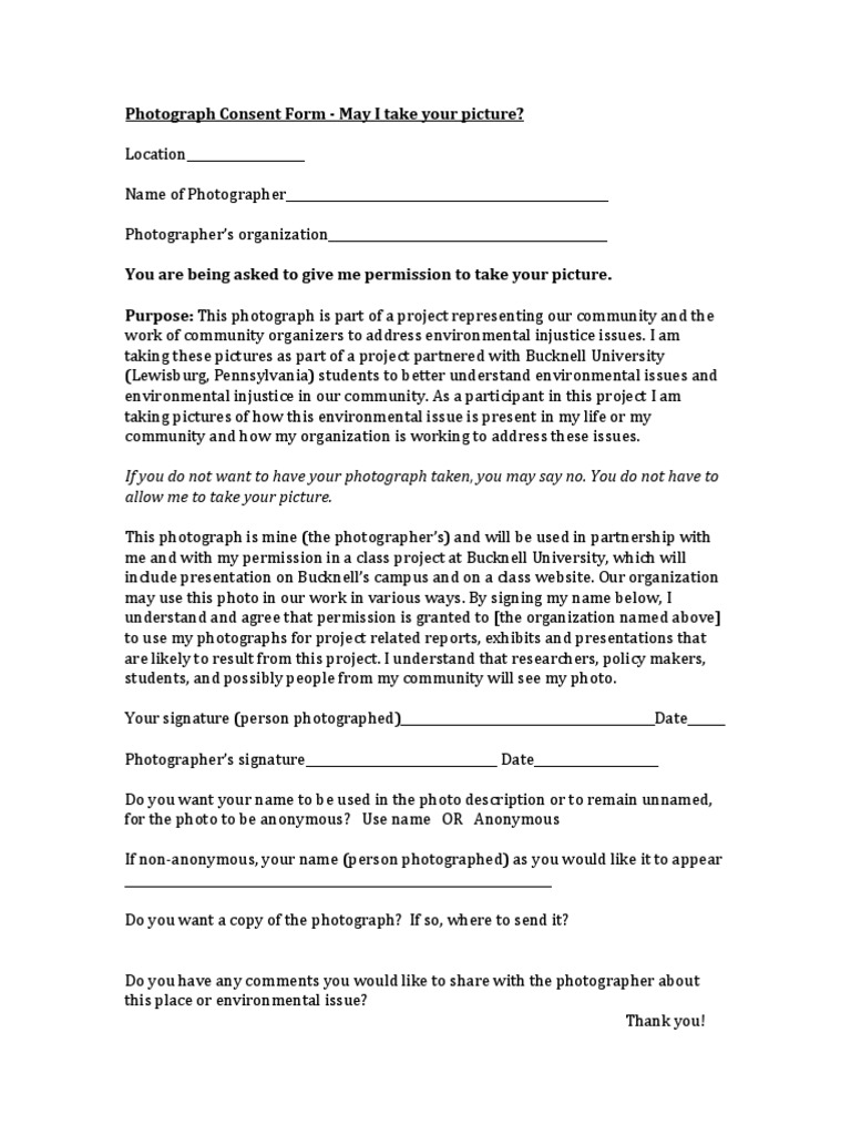 Photo Consent Form PhotoVoiceProject ENST255-2 | PDF