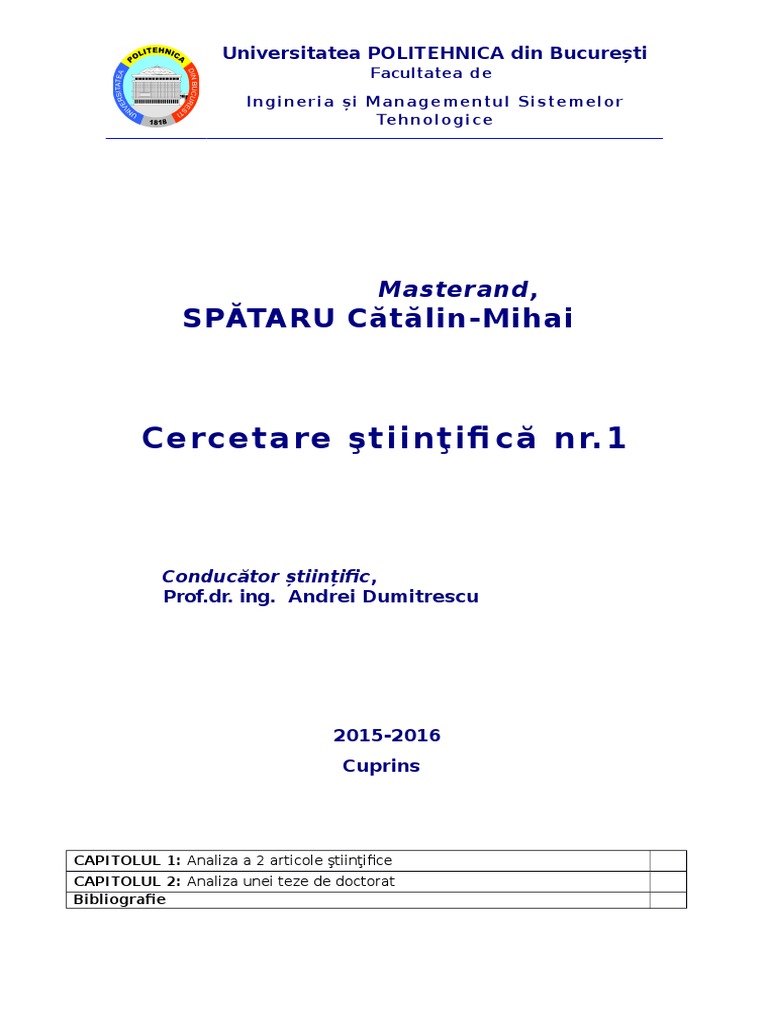 Model Cercetare Stiintifica 1 | PDF