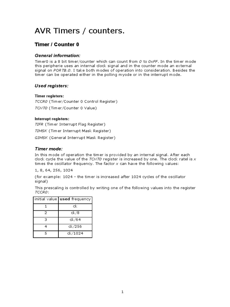 AVR C Timers PDF | Download Free PDF | Timer | Subroutine