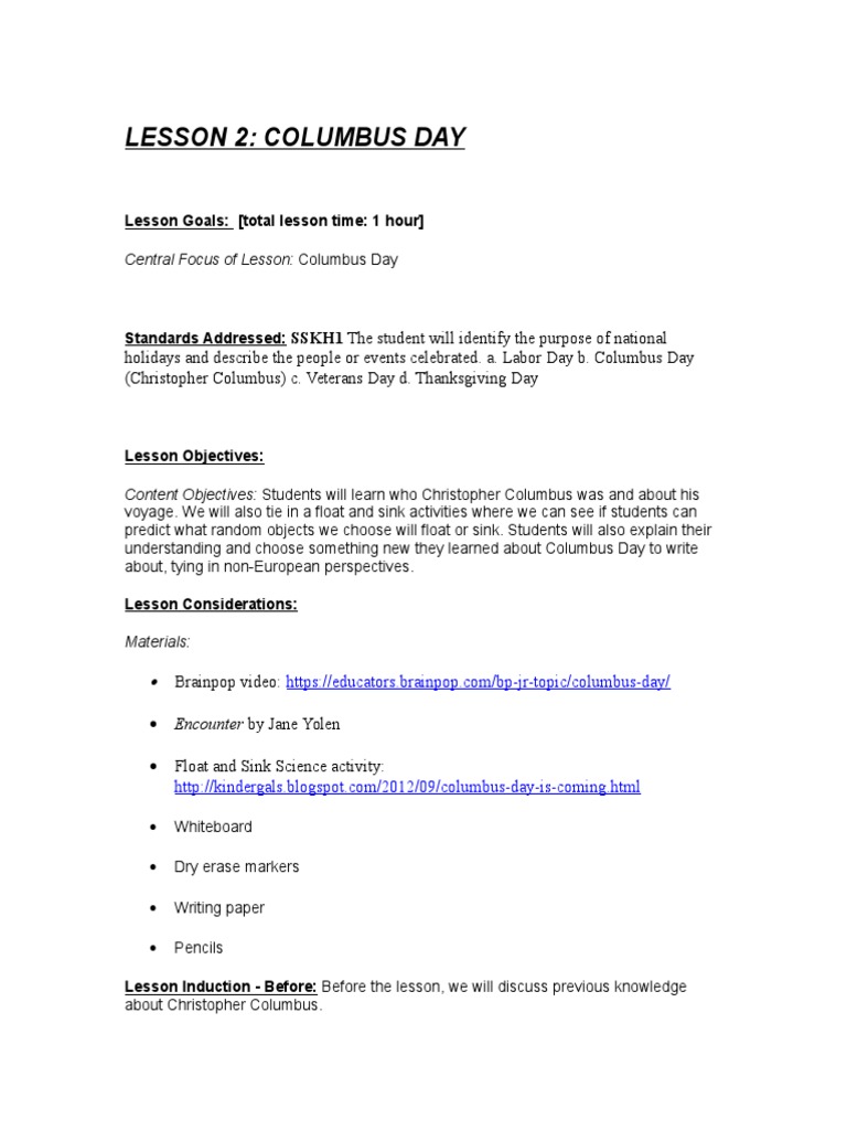 Columbus Day Lesson Plan for Students | PDF