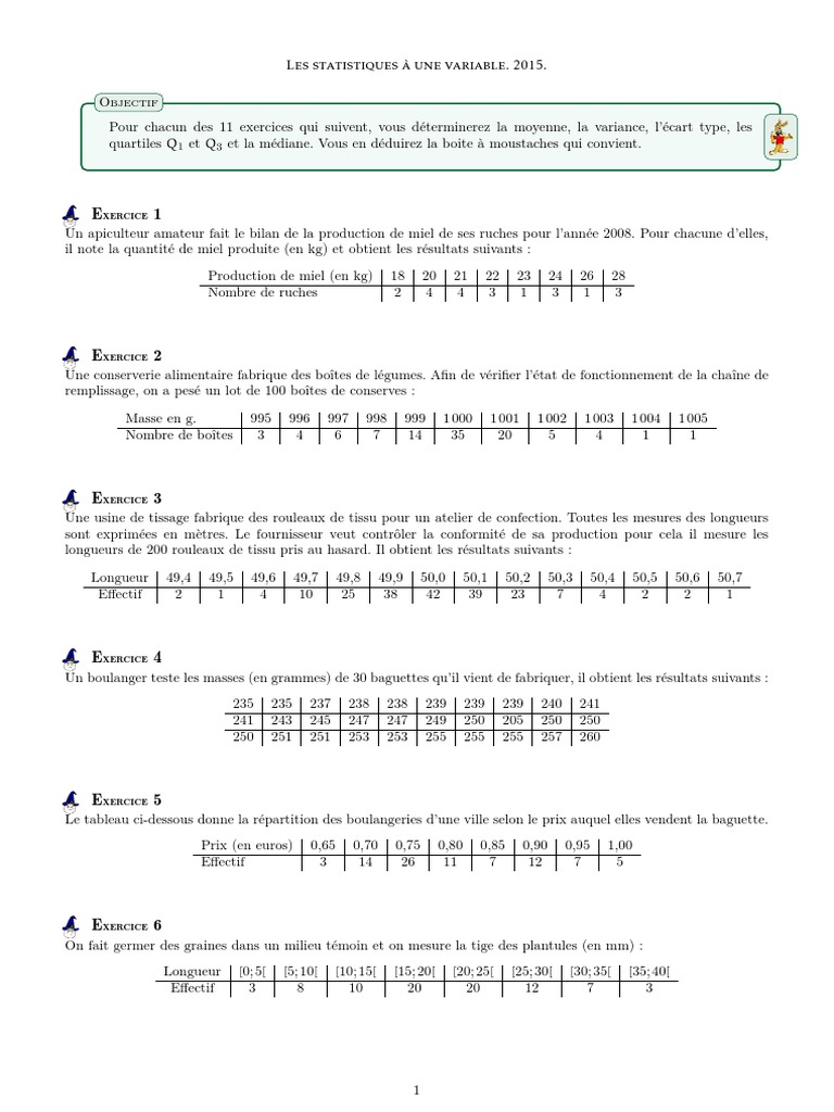 Exercices De Statistiques Une Variable Pdf Médiane Statistiques