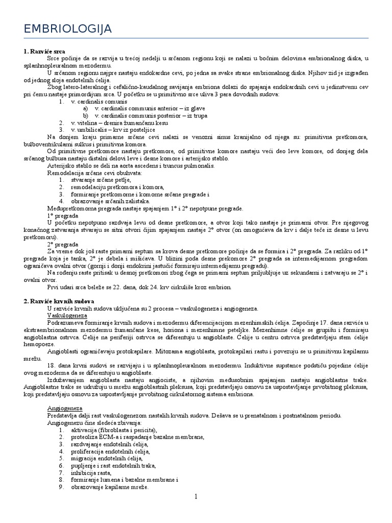 Embriologija - Skripta Skracena | PDF
