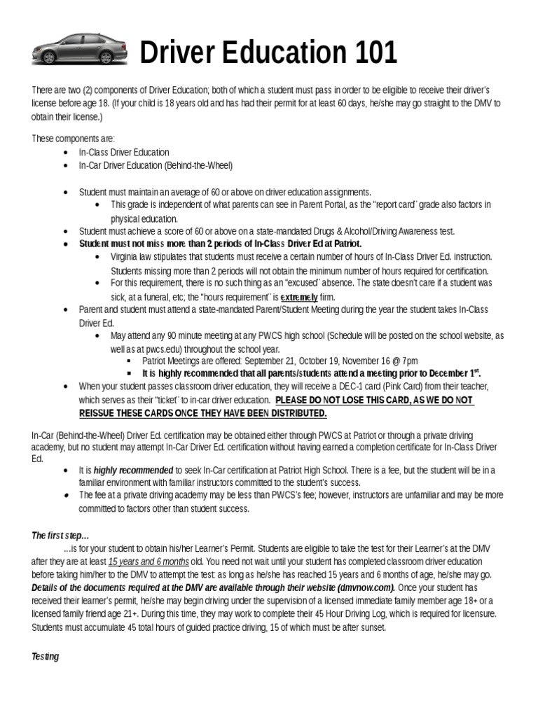 Driver Education 101: Student Must Not Miss More Than 2 Periods of In ...