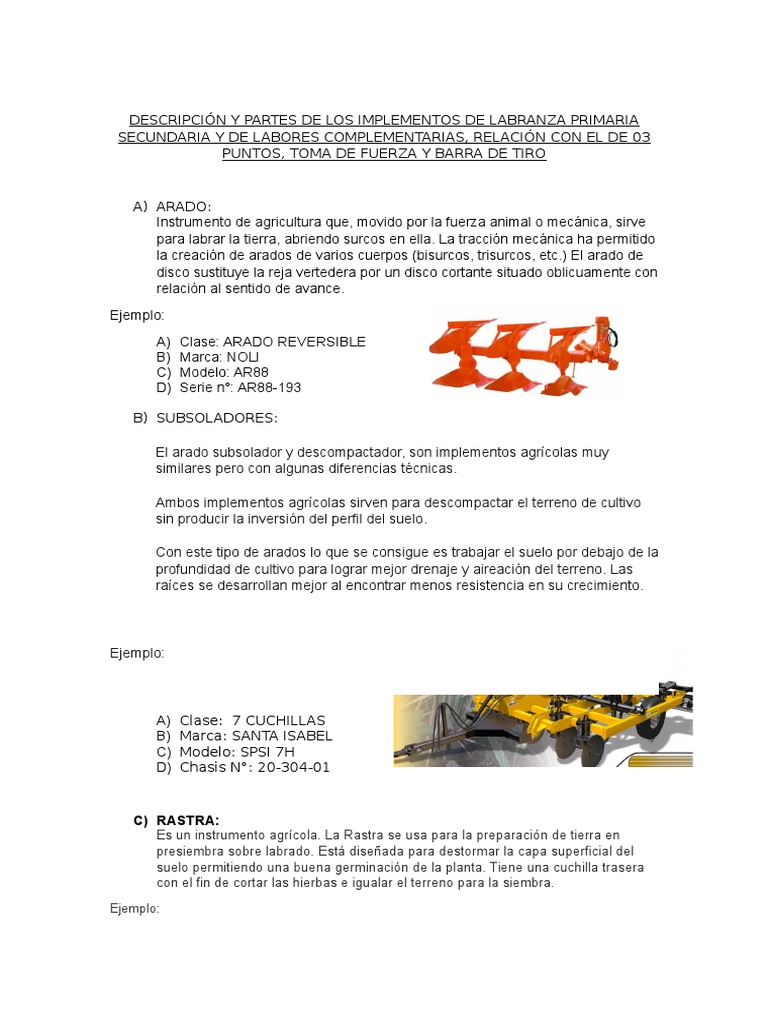 Descripción y Partes de Los Implementos de Labranza Primaria Secundaria ...