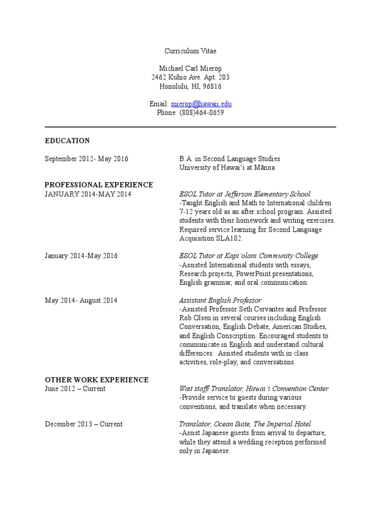 Curriculum Vitae Final | PDF | English As A Second Or Foreign Language ...