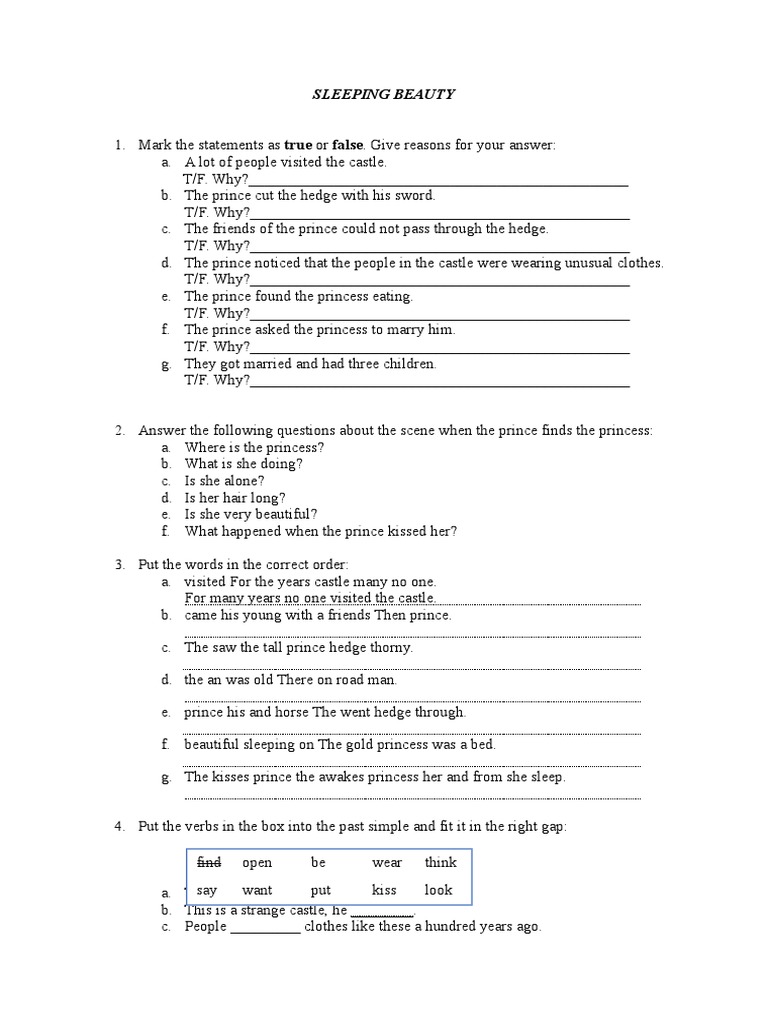 Sleeping Beauty Activity Worksheet | PDF
