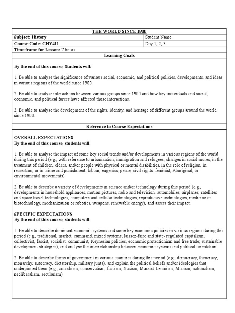 The World Since 1900 Unit (Lesson 1) | PDF | Fascism | Economic System