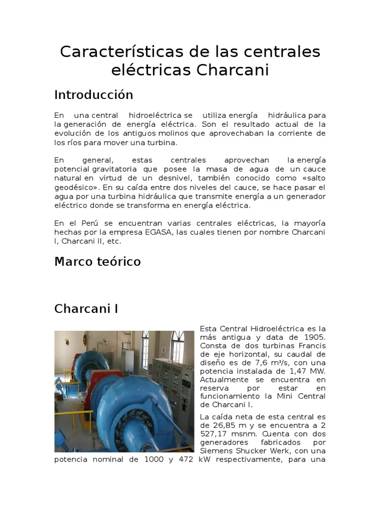 Centrales Hidroeléctricas Charcani Perú | PDF | Generación eléctrica | Turbina