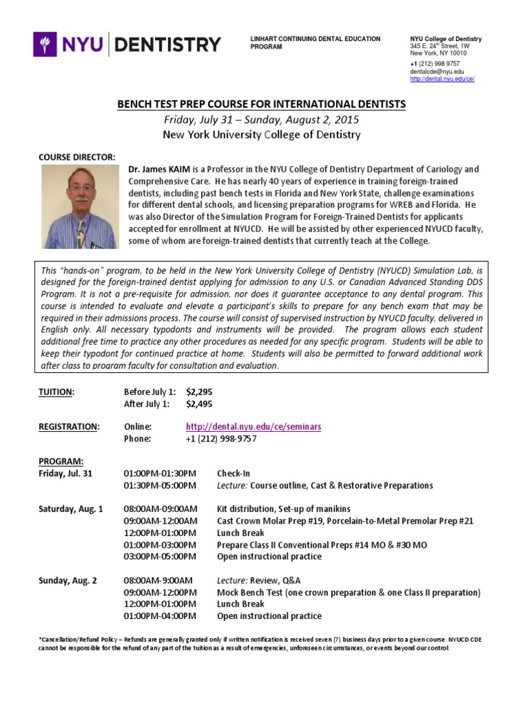 2015 NYUCD Bench Test Prep Course | Download Free PDF | Dentist | Dentistry