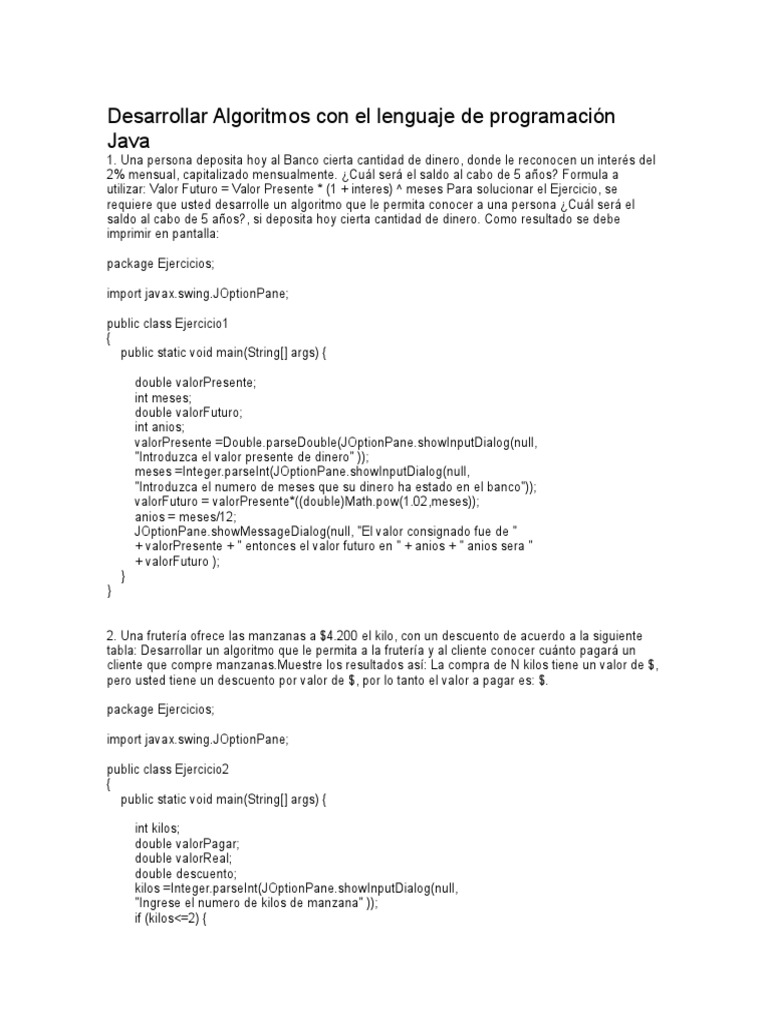 Desarrollar Algoritmos Con El Lenguaje de Programación Java | PDF ...