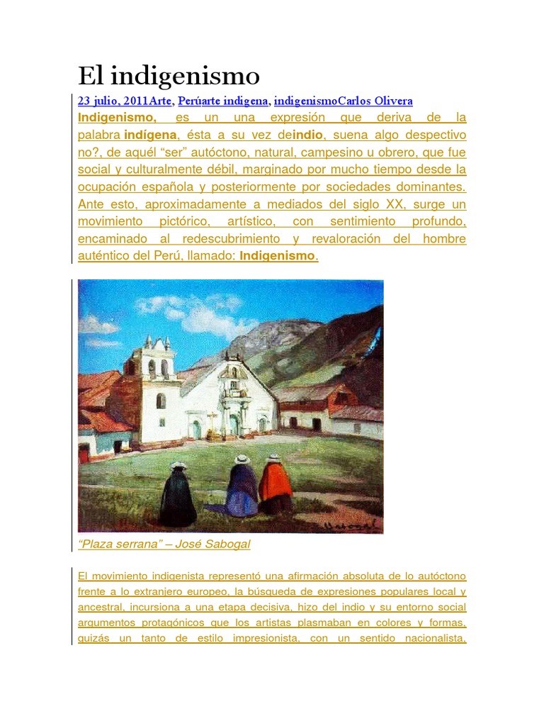 El Indigenismo | PDF | Perú | Artes (general)