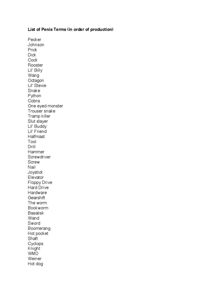 List of Penis Terms (In Order of Production) | PDF