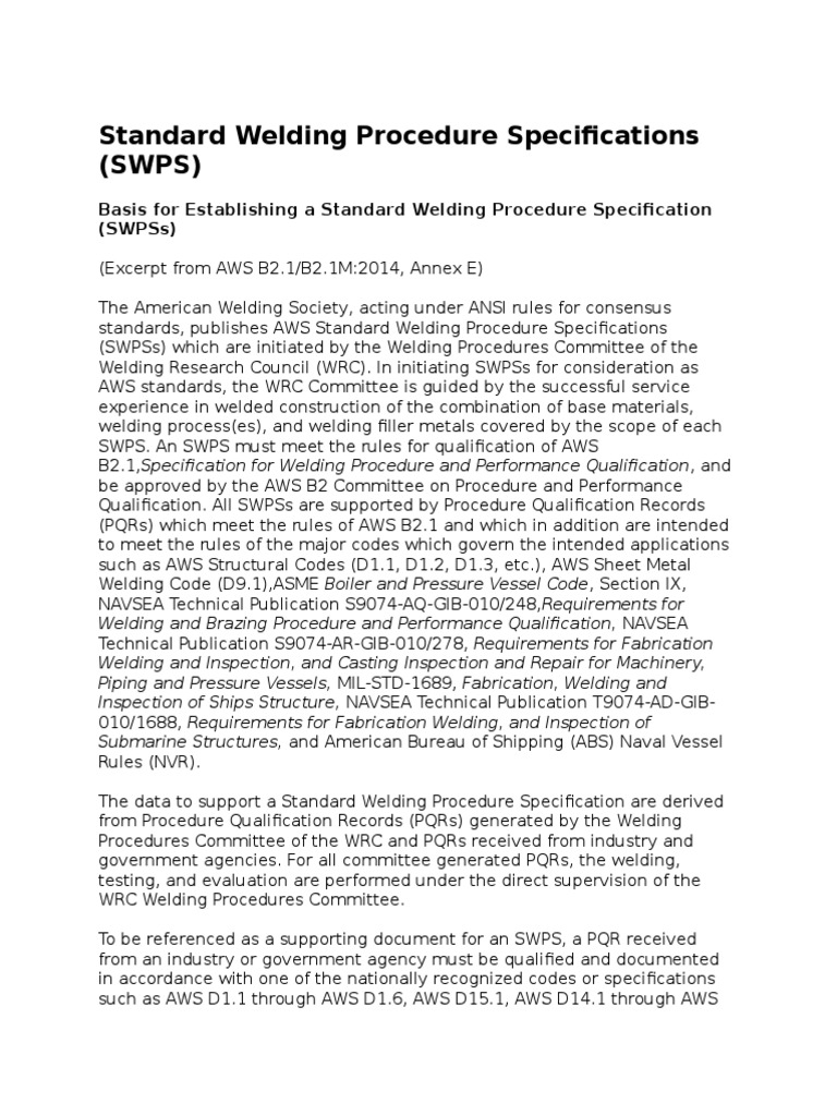Standard Welding Procedure Specifications | Welding | Specification ...