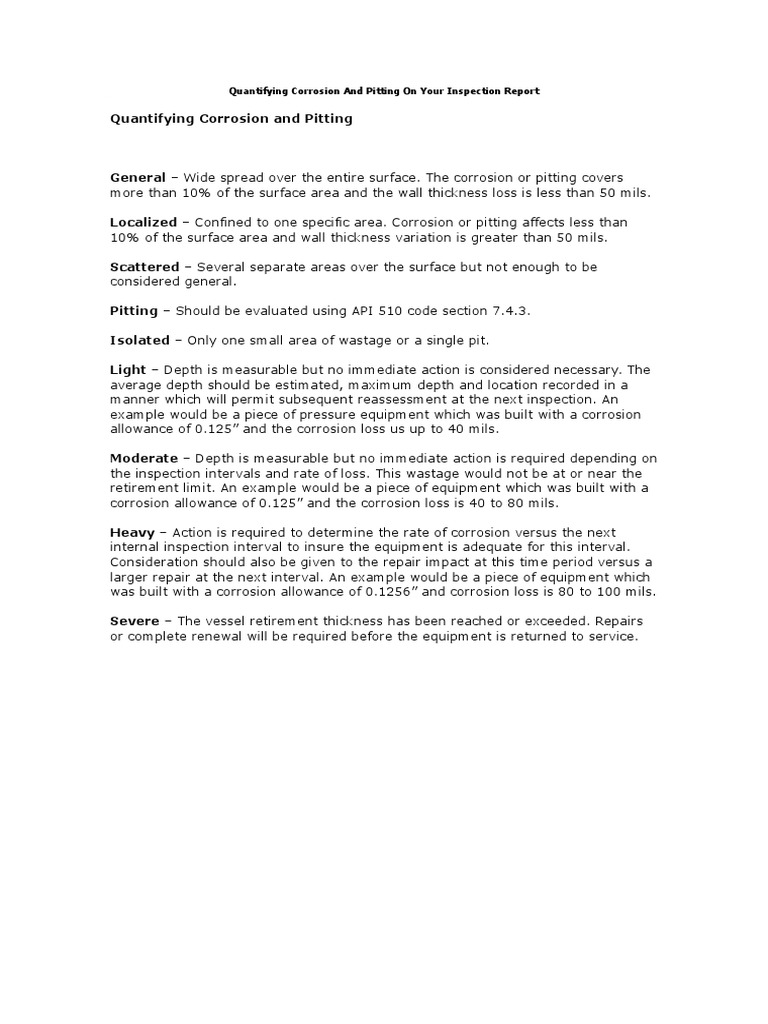 Quantifying Corrosion and Pitting On Your Inspection Report | PDF