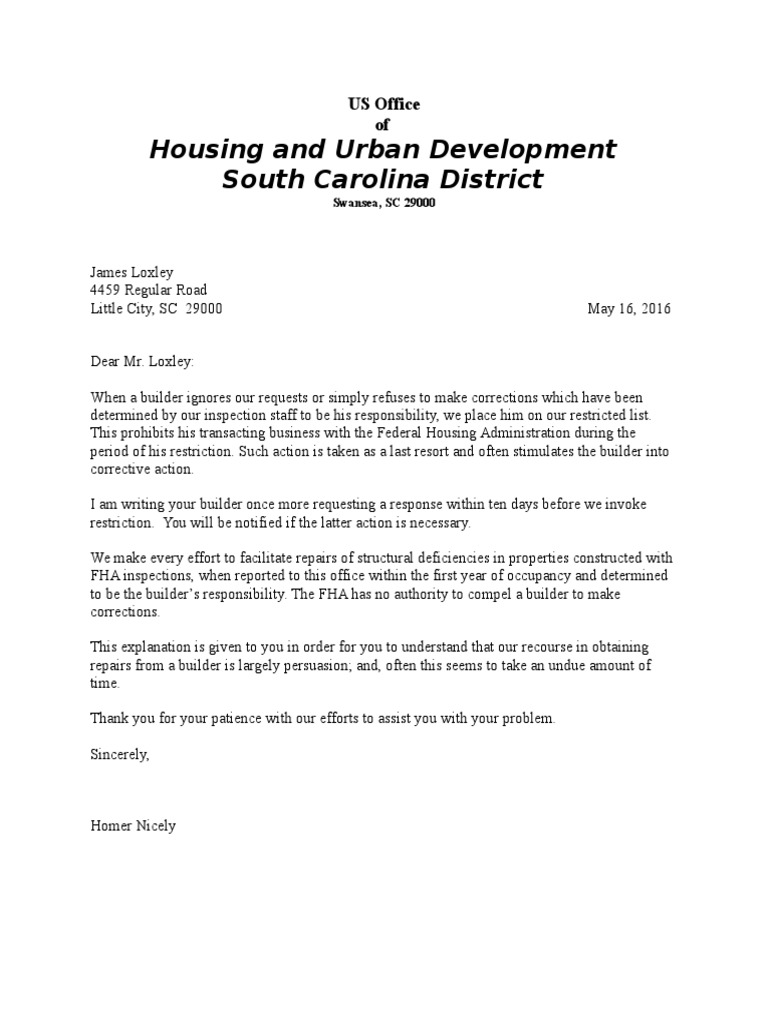 FHA Builder Restriction Notice Process | PDF