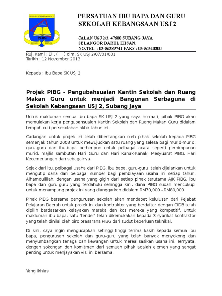 Letter To Ibu Bapa | PDF