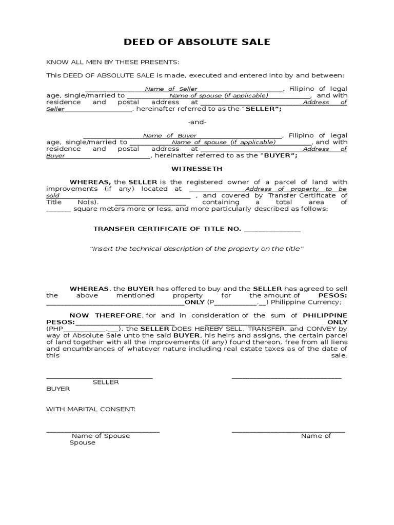 Deed of Absolute Sale | PDF