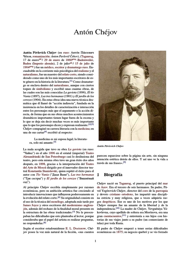 Biografía de Antón Chéjov | PDF