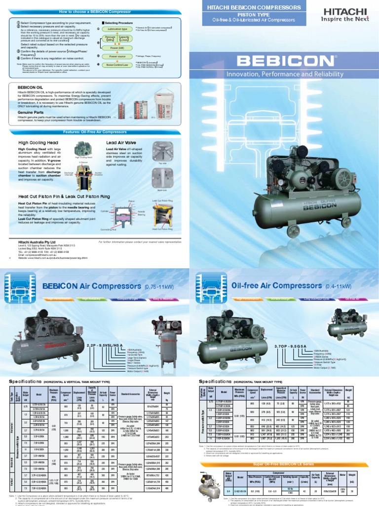 Bebicon Air Compressors Brochure | PDF | Piston | Gas Compressor