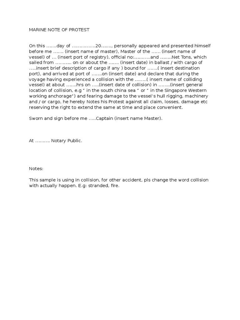 Marine Note of Protest