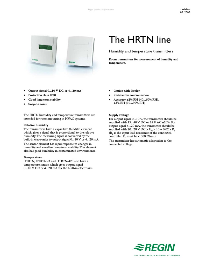 Regin Wall Mounted Humidity & Temperature Transmitter | PDF | Signal ...
