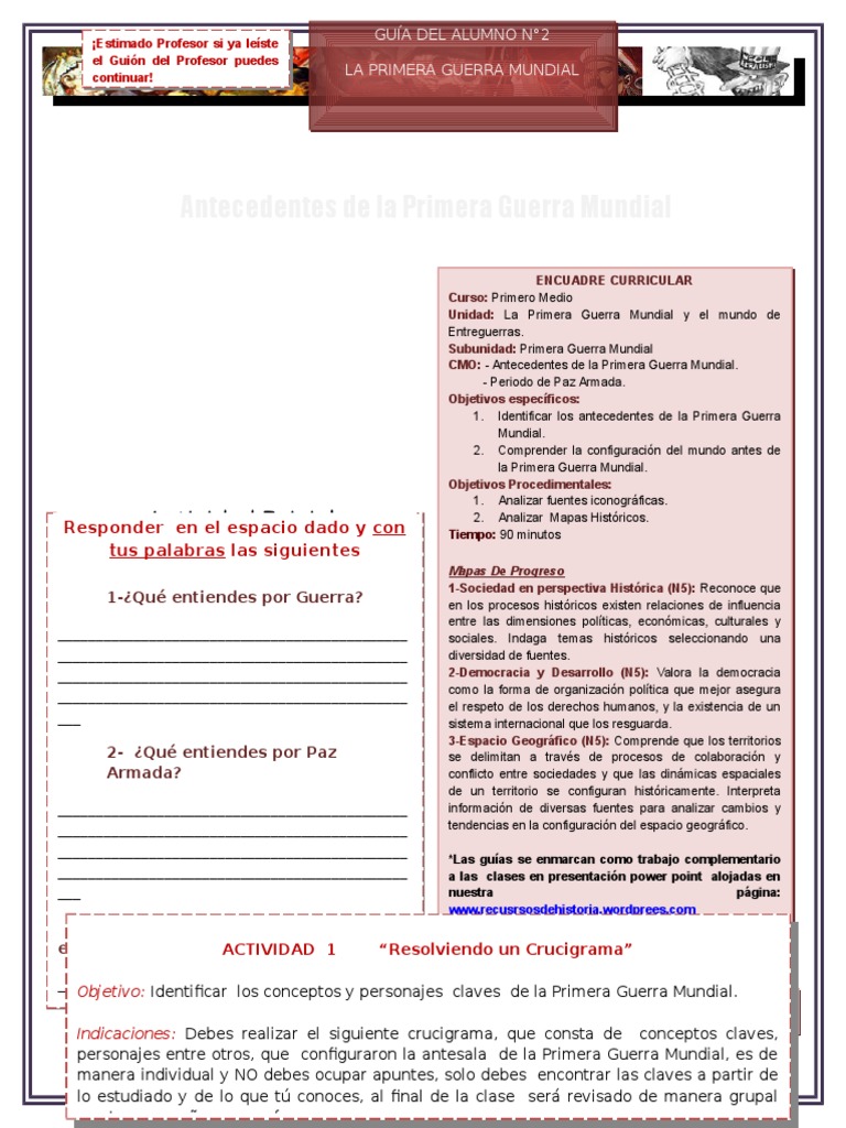 Guia de La Primera Guerra Mundial Actividades | PDF | Primera Guerra ...