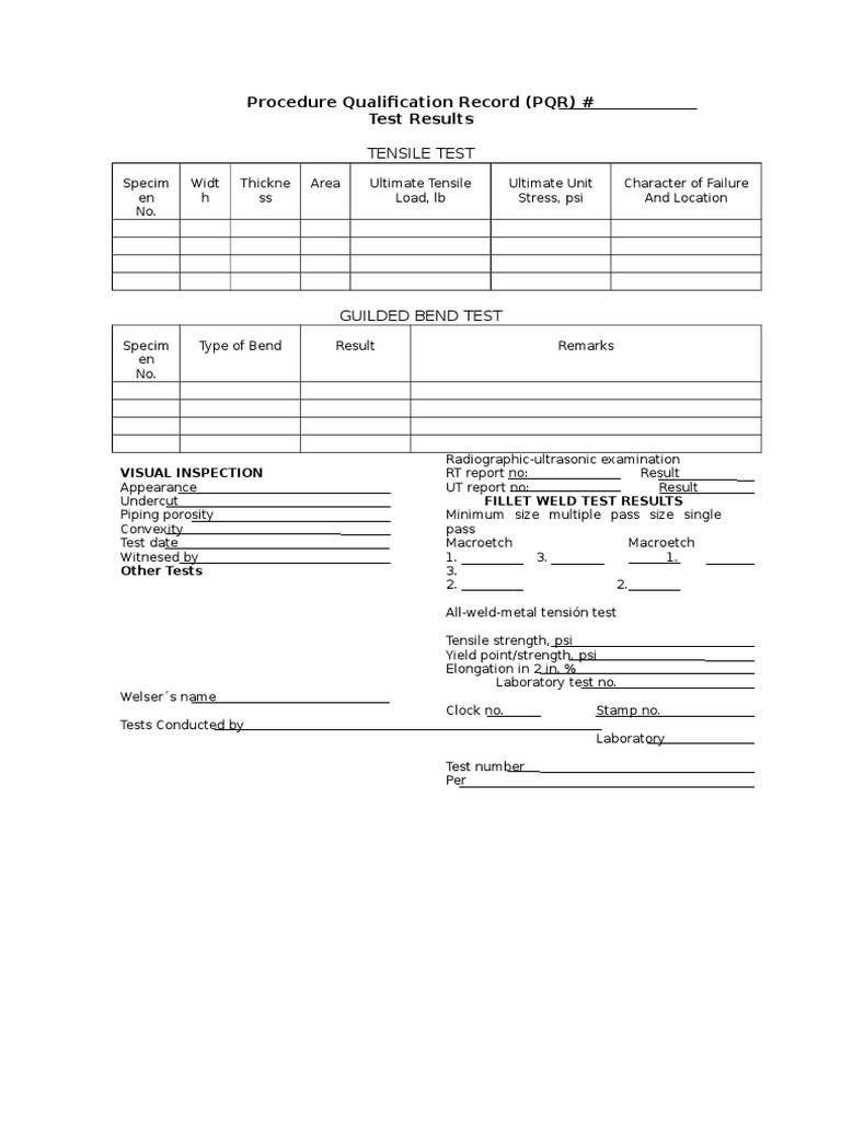 Procedure Qualification Record (PQR) # Test Results | PDF | Ultimate ...