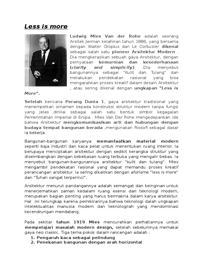 Mies van der Rohe: Filosofi Less is More | PDF