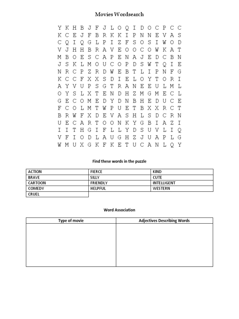 Movies Wordsearch | PDF