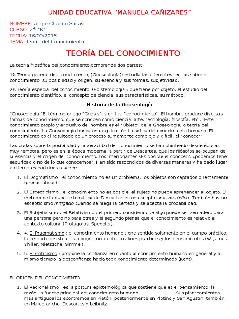 Teoria Del Conocimiento | PDF | Empirismo | Realismo filosófico