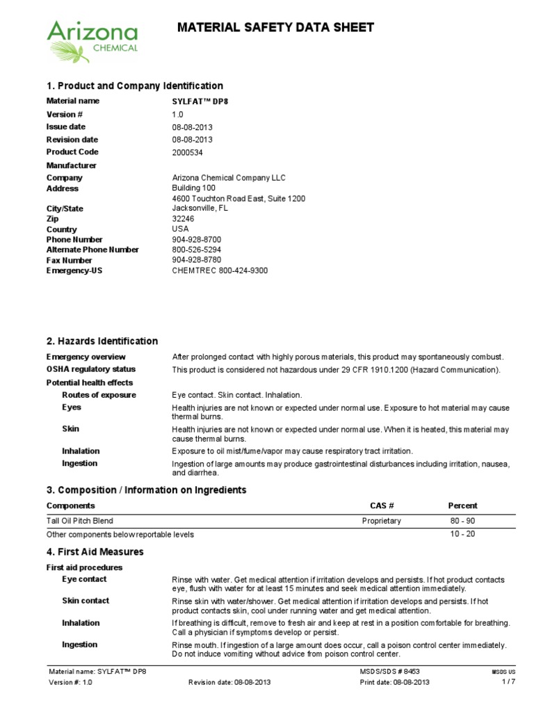 Sylfat Dp-8 Msds | PDF | Dangerous Goods | Combustion
