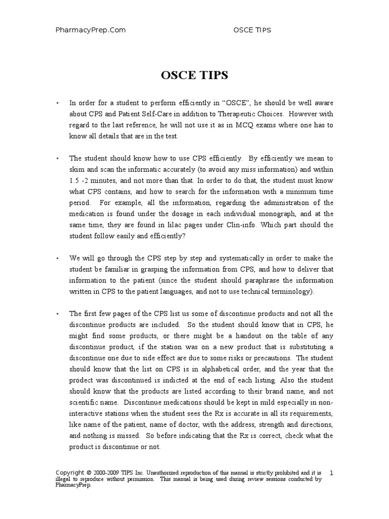 Osce Tips | PDF | Dose (Biochemistry) | Chemistry