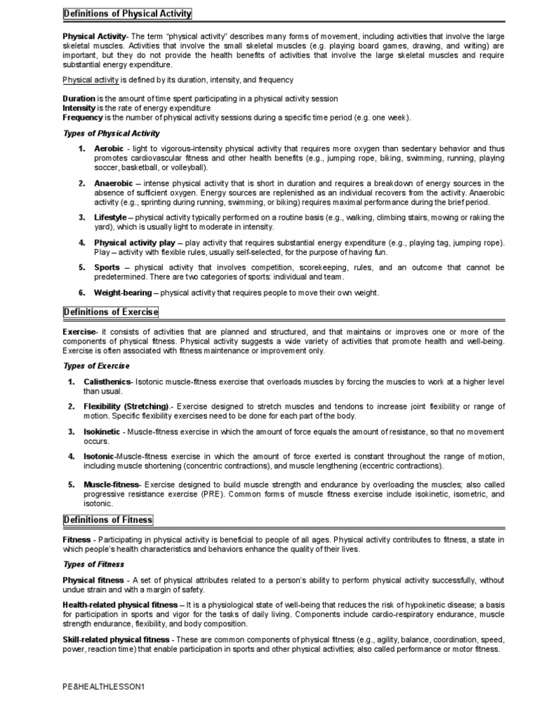Definitions of Physical Activity | PDF | Physical Fitness | Flexibility ...