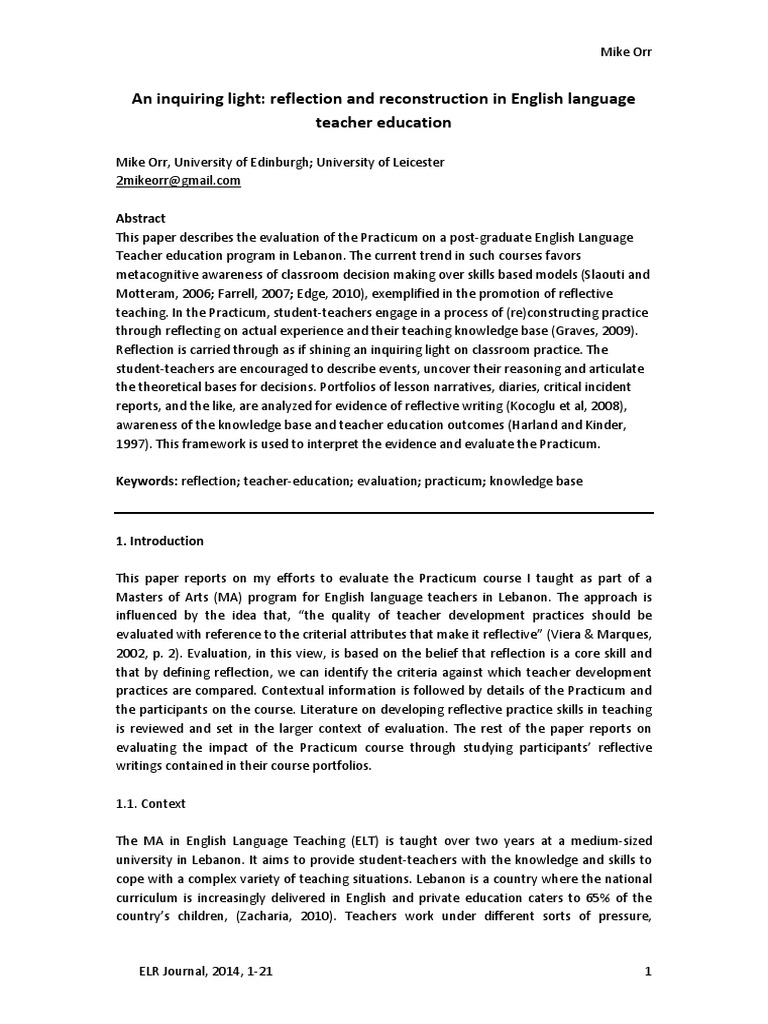 An Inquiring Light: Reflection and Reconstruction in English Language ...