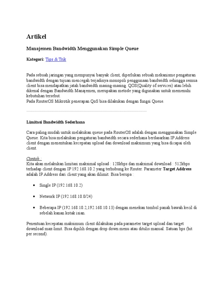 Manajemen Bandwidth dengan Simple Queue | PDF