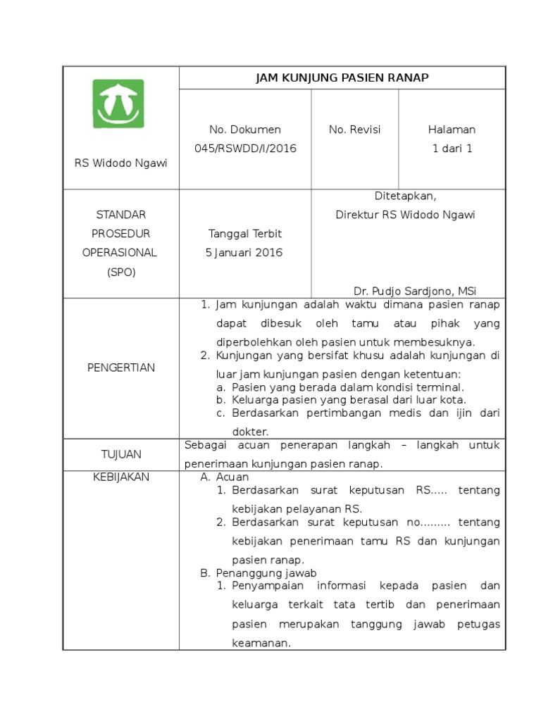 Sop Jam Kunjungan Pasien Ranap Acc | PDF
