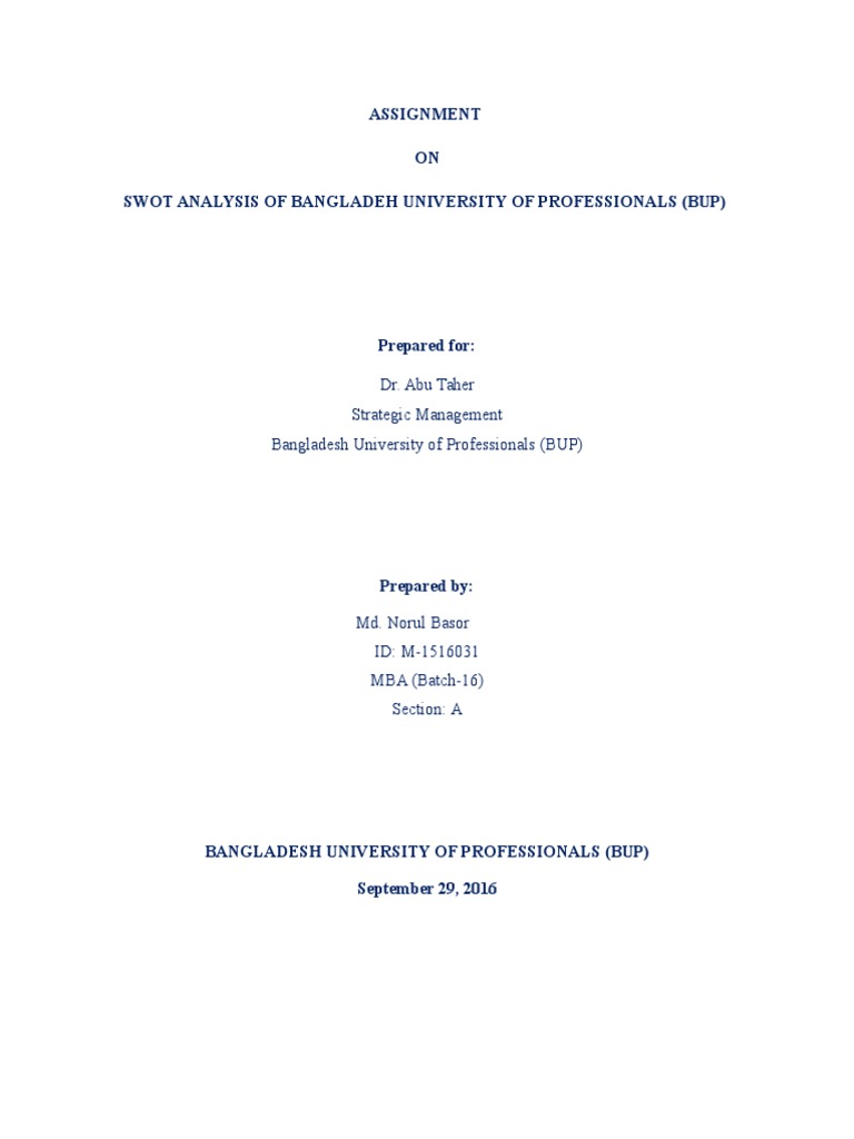 Swot Analysis of BUP | PDF | Swot Analysis | Cognition
