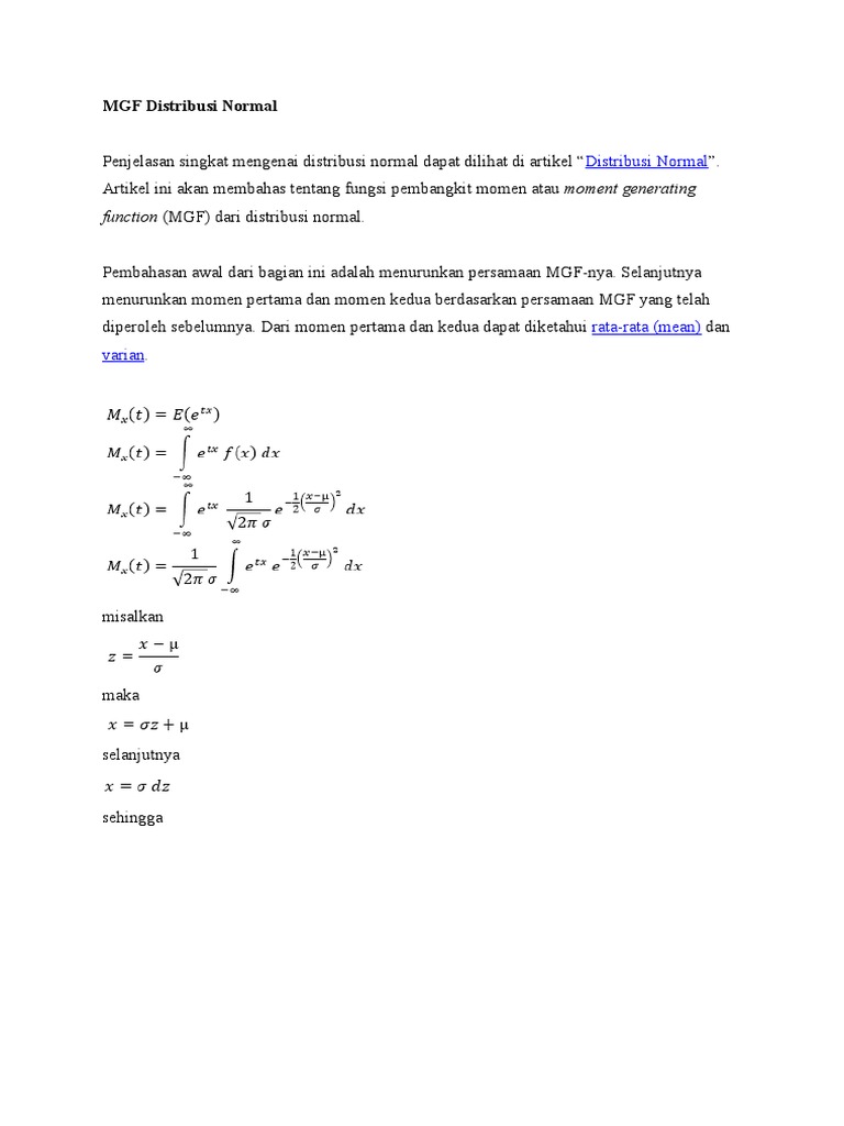 MGF Distribusi Normal | PDF | Metode & Bahan Ajar | Sains & Matematika