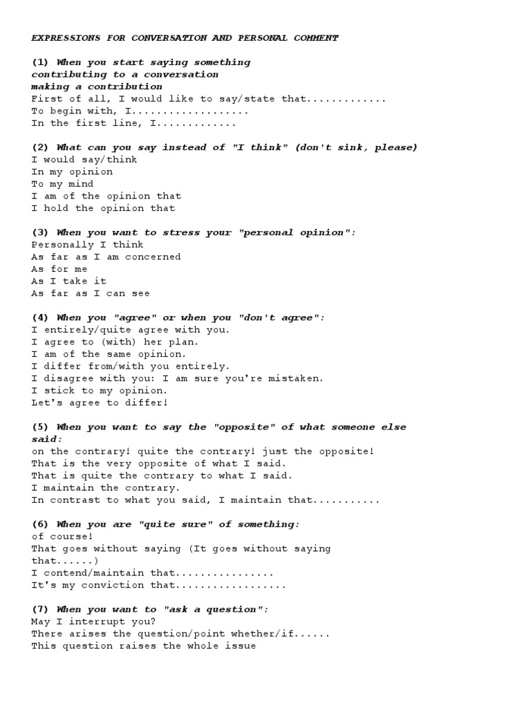 Conversation Expressions Guide | PDF | Truth | Question