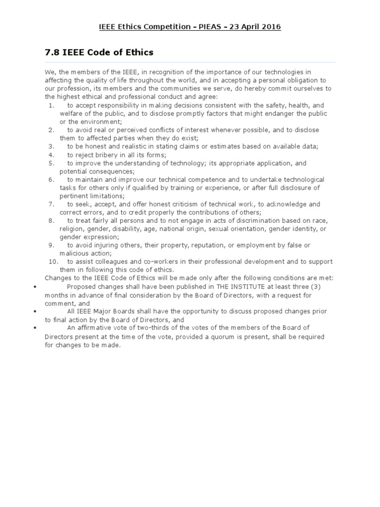 IEEE Code of Ethics | PDF