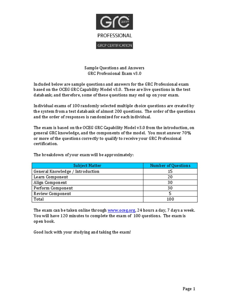 Sample GRC Certify Questions | PDF