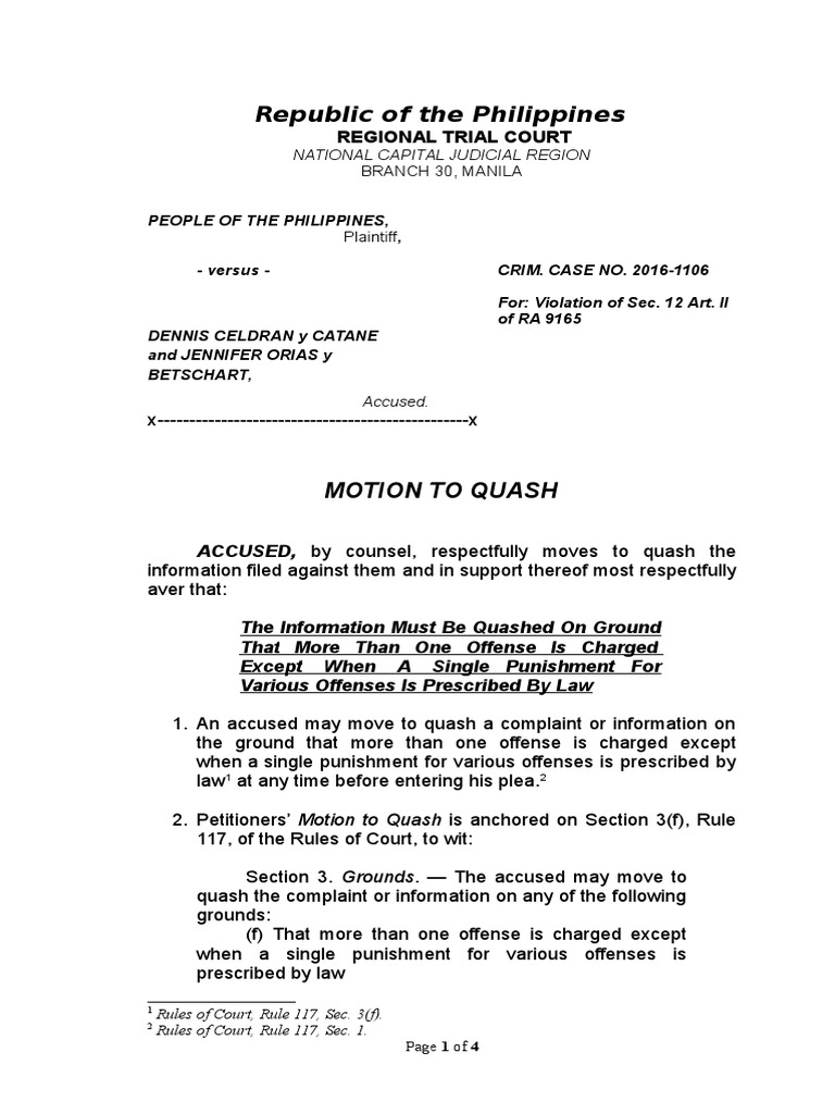 Motion To Quash | PDF | Complaint | Prosecutor