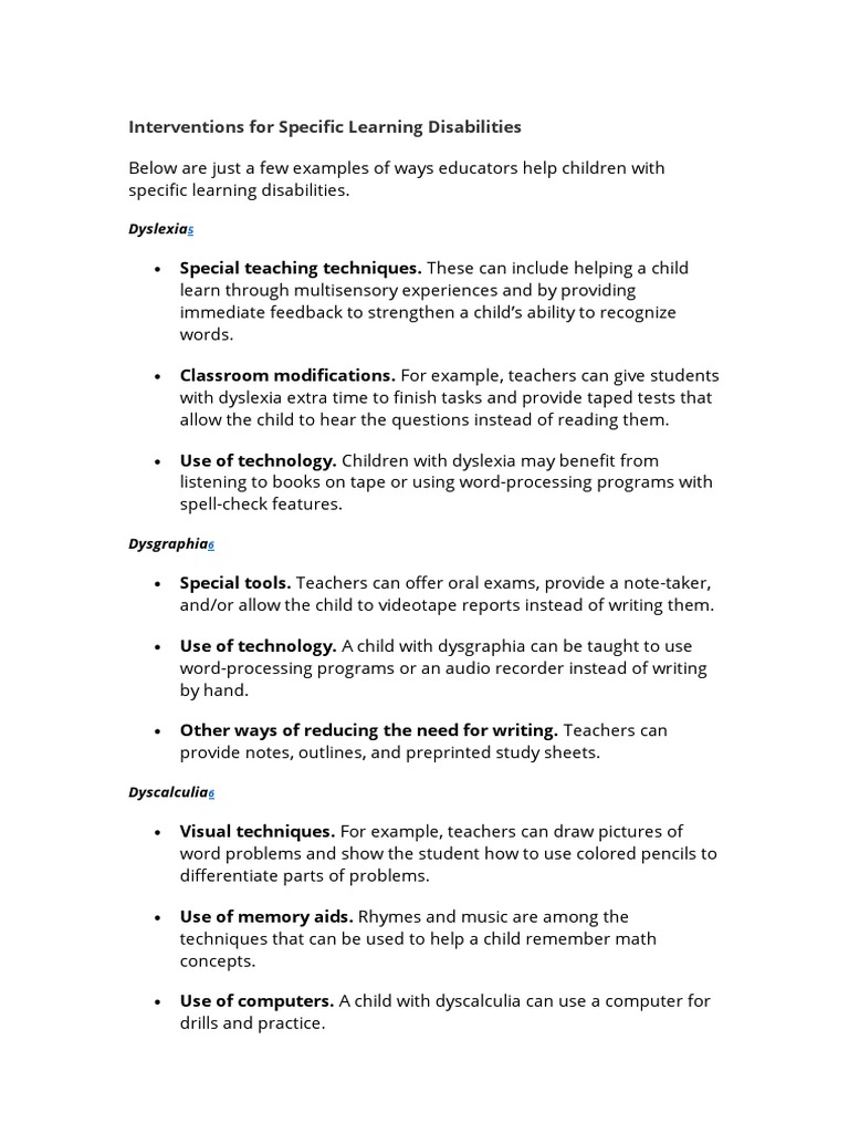 Interventions for Specific Learning Disabilities | Learning Disability ...
