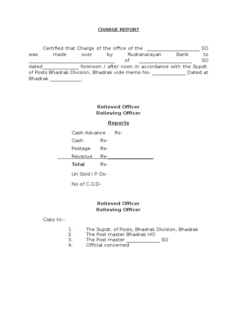 Relieved Officer Relieving Officer Reports: Charge Report | PDF