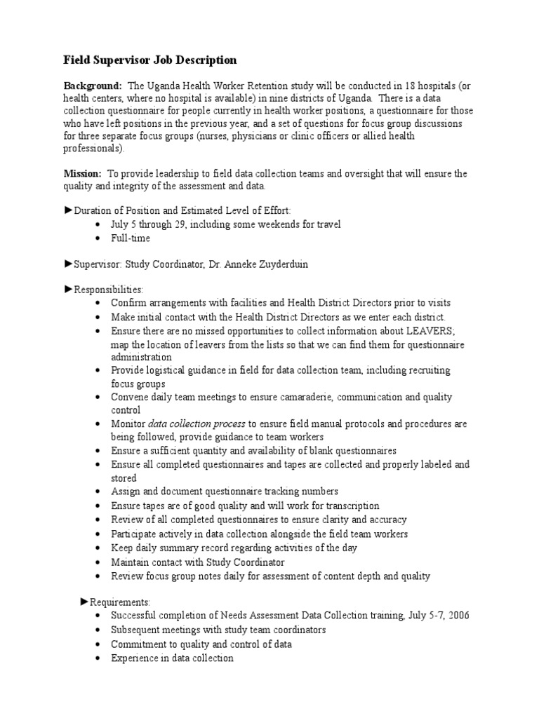 Job Description Supervisor | PDF