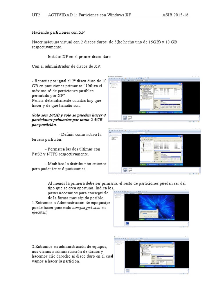 UT2 Actividad 1 Particiones Con WinXP | PDF | Windows XP | Ventana (informática)